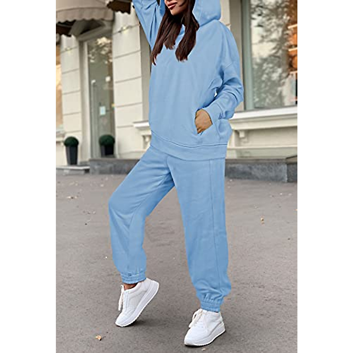 Fixmatti Women Jogger Outfit Sweatsuit 2 Piece Long Sleeve Hooded and Pant Set Tracksuit Blue L