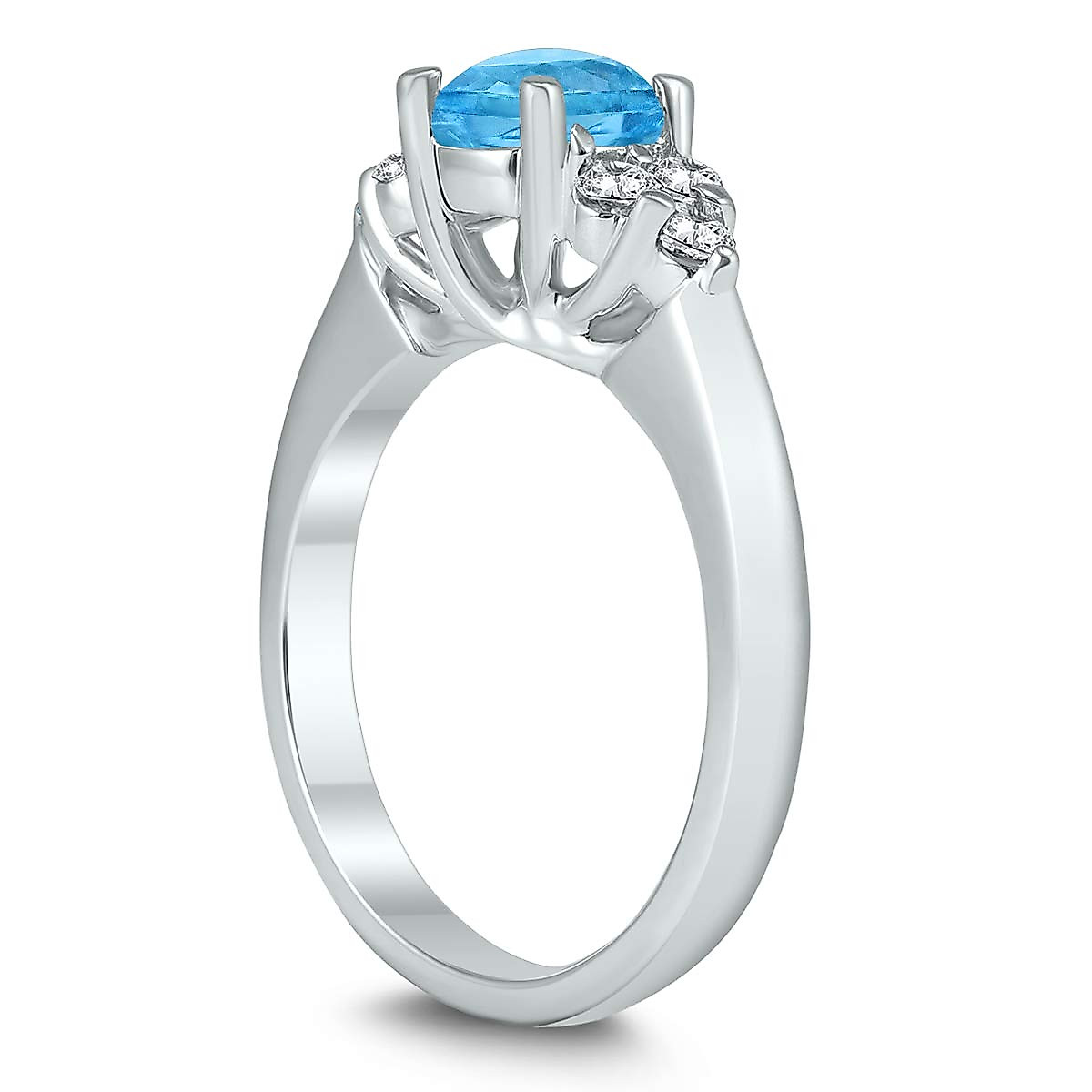6MM Blue Topaz and Diamond Cynthia Ring in 10K White Gold