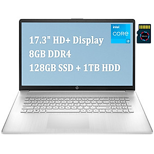 HP 17 Business Laptop Computer I 17.3" Diagonal HD+ Display I 11th Gen Intel i3-1115G4 (> i5-8265U) I 8GB DDR4 128GB SSD 1TB HDD I USB-C HDMI Win10 Silver + 32GB Micro SD Card