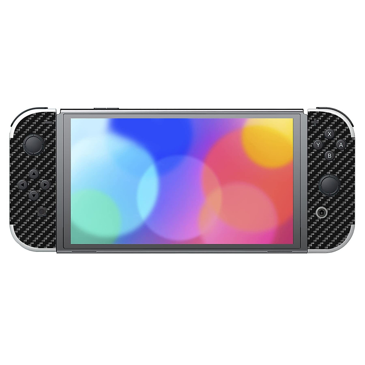 PlayVital Full Set Protective Stickers for Nintendo Switch OLED Model, Customized Vinyl Decal Skins for Switch OLED Console & Joycon & Dock & Grip - Black Silver Carbon Fiber