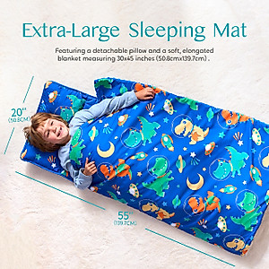JOIEDOMI Toddler Nap Mat with Pillow & Blanket - 55''*30'' for Kids Ages 3-7 Years - Roll Up Nap Mat for Preschool - Soft Dinosaur Kids Sleeping Mat - for Boys Girls Kindergarten Daycare Sleepover
