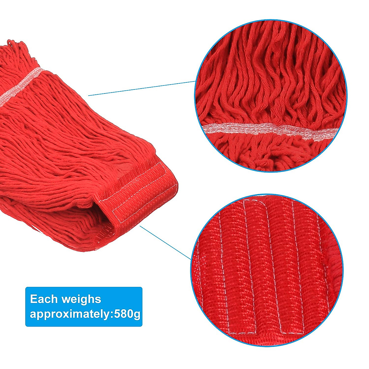 Heavy Duty Wet Industrial Cleaning Mop Head – Mop Head Replacement Perfect Cotton Washable Mop Head Replacement for Commercial & Home Cleaning（RED）