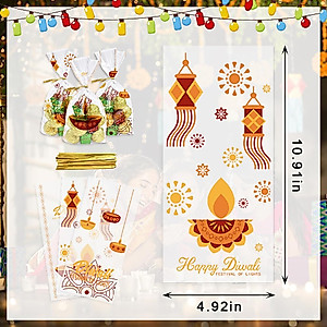 120 Pieces Diwali Cellophane Bags with Twist Ties, Deepavali Candle Cello Treat Bags Indian Holiday Candle Bag Festival of Lights Treat Bags for Cookie Candy Goodies Wrapping Supplies