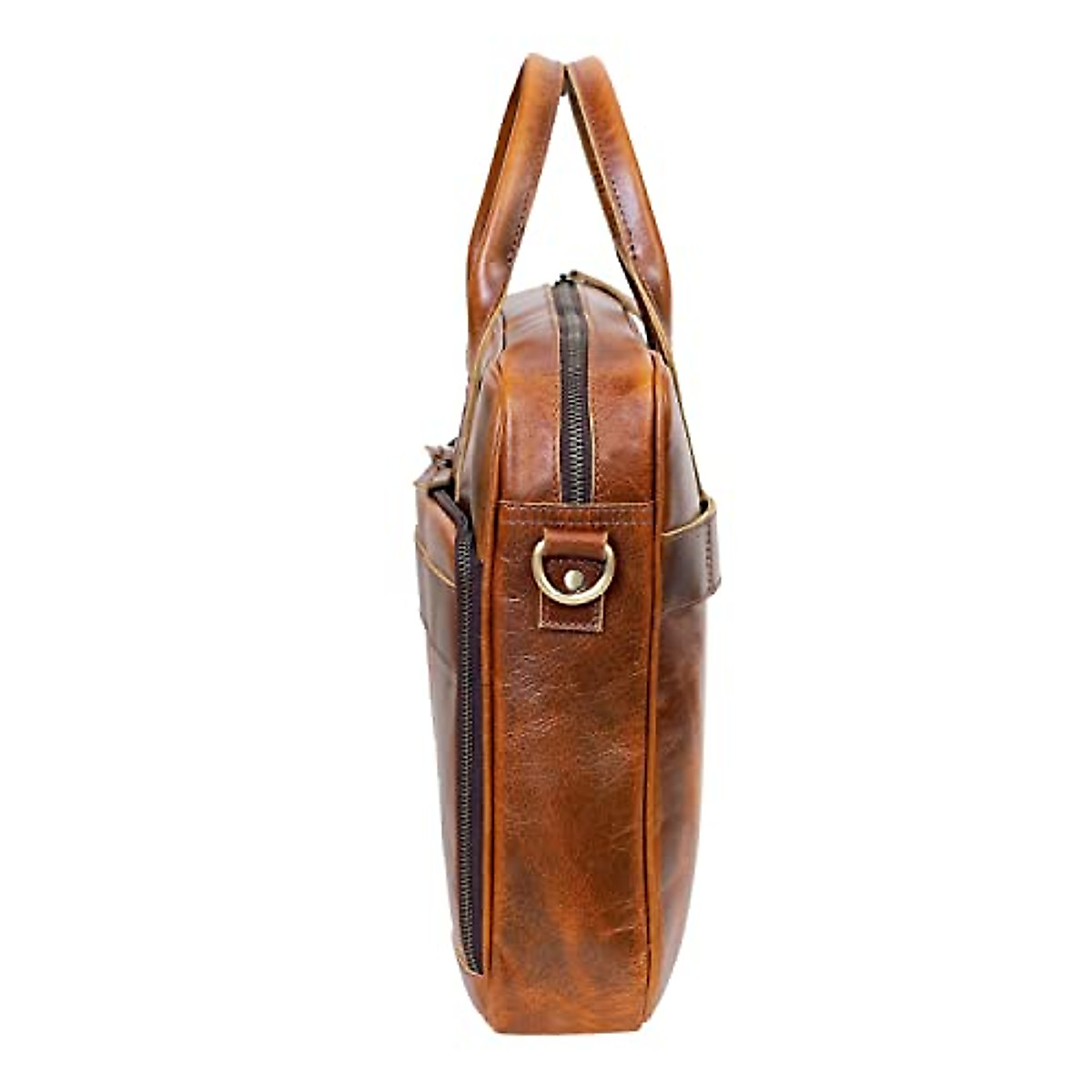 17 Inch Vintage Handmade Leather Travel Messenger Office Crossbody Bag Laptop Briefcase Computer College Satchel Bag (Tan Brown)