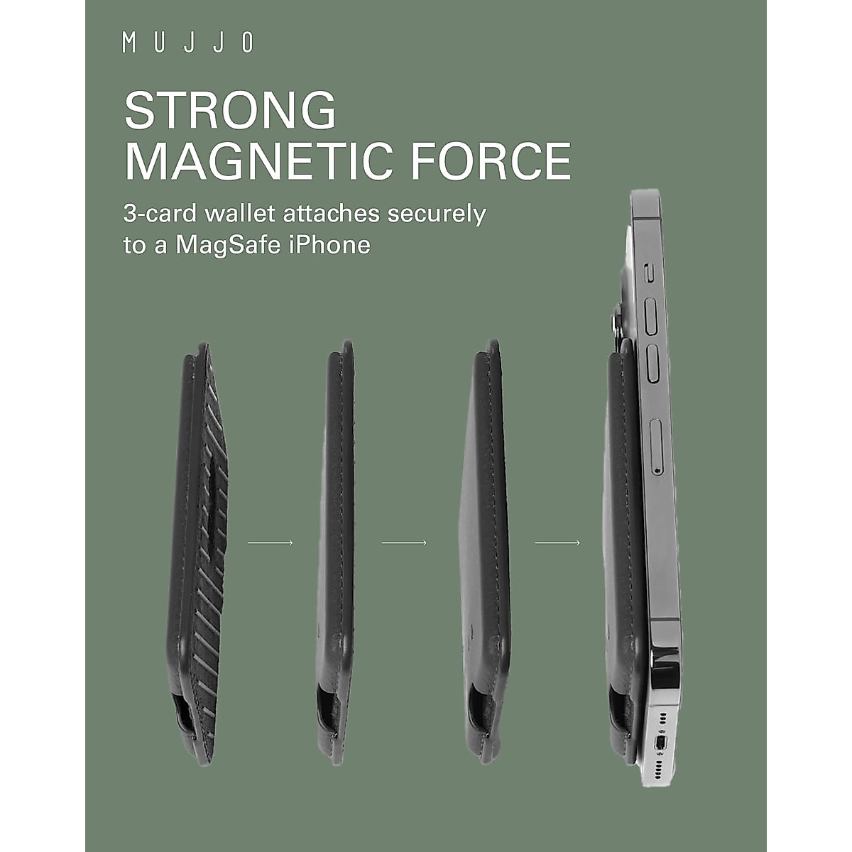 Mujjo Full Leather Magnetic Wallet for iPhone - Three-Card Easy-Access Design - Made from Luxurious Leather & Microfiber - Slim, Secure Design - Black