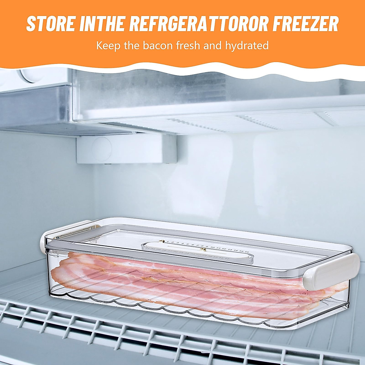 Qivine Bacon Container for Refrigerator, Plastic Bacon Storage Container for Fridge with Tong, Clear Bacon Keeper for Refrigerator Airtight with Lid, Lunchmeat Cheese Container for Refrigerator