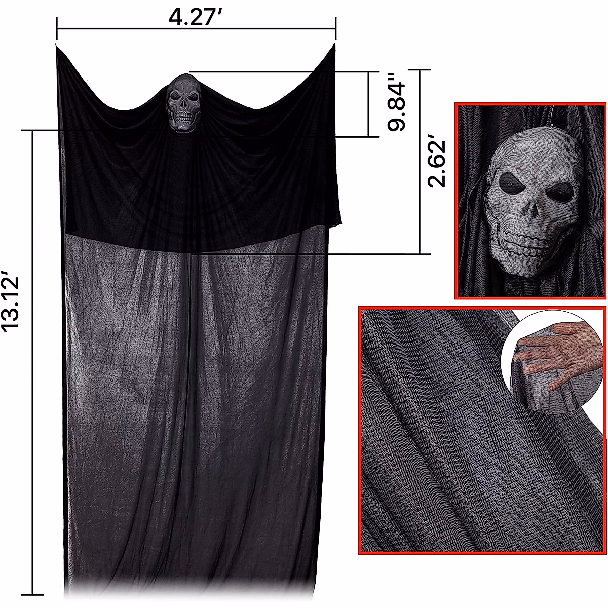 Moon Boat 13.94ft Halloween Ghost Hanging Activated Decorations with LED Light-up Purple Eyes&Voice, Scary Creepy Indoor Outdoor Decor(Batteries Not Included)