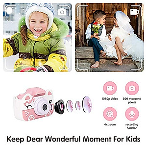 Xinbeiya Kids Digital Camera, Birthday Toy Gifts for Girls Boys Age 2-10, Children Cameras for Toddler with 1080P Video，Portable and Rechargeable Toy Camera for Girls or Boys (Pink)
