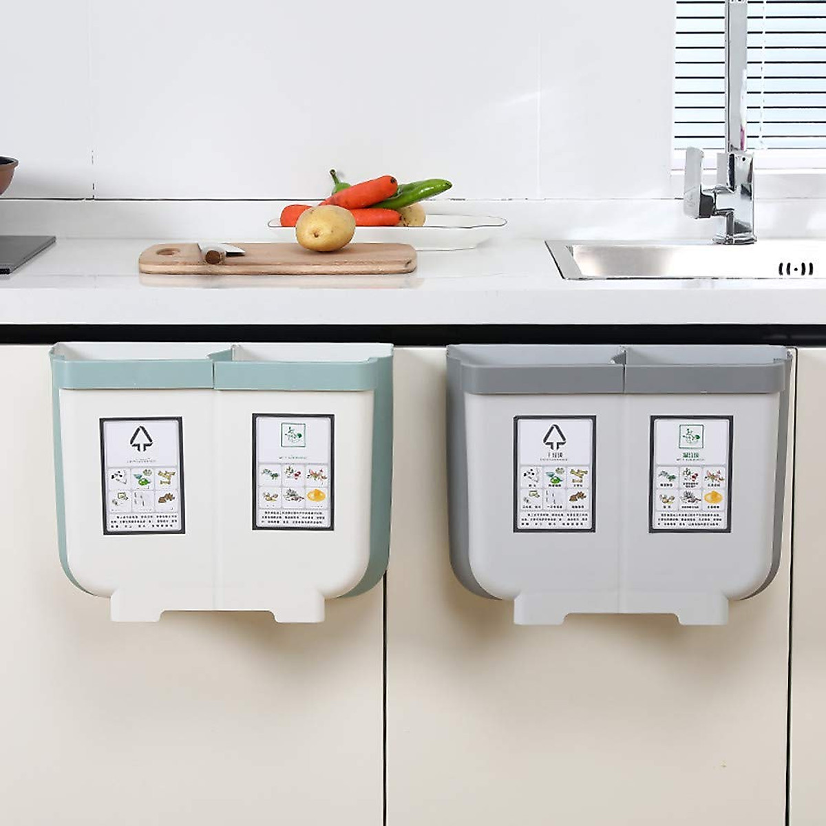 Folding Hanging Trash Can, Collapsible Garbage Bin for Car/Bedroom/Bathroom/Camp, Plastic,Foldable Trash Bin