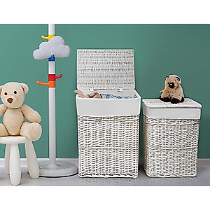 Wicker Two Laundry Hamper Set with Lids and Fabric Liners