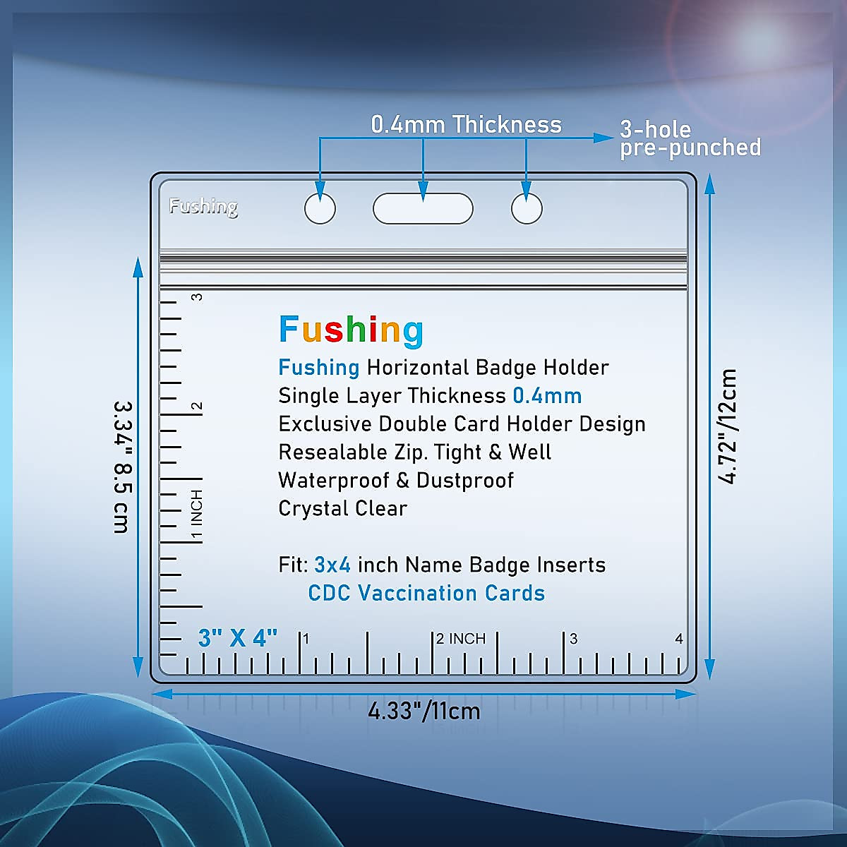 Fushing 20Pcs Extra Thick ID Badge Holders, Exclusive Double-Deck 3x4 Clear Plastic Horizontal Name Tag Badge ID Card Holders, Single Layer Thickness 0.4mm Thicker 60% Than Standard 0.25mm