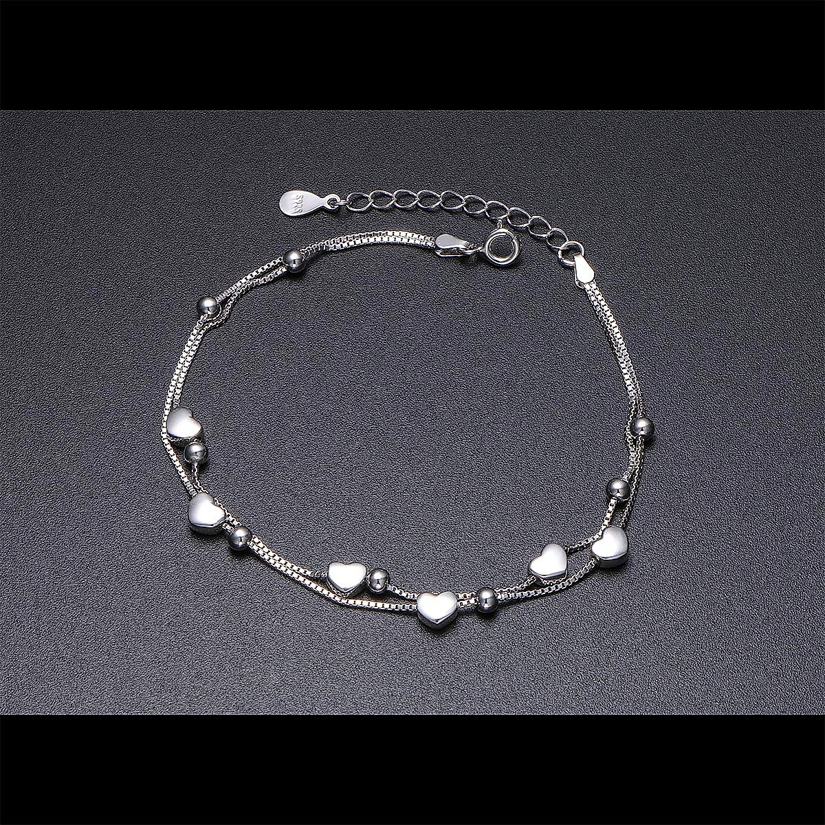 S925 Sterling Silver Jewelry Forever Love Heart Beads Double Chain Bracelet Friendship Adjustable Charm Bracelet Gift for Women