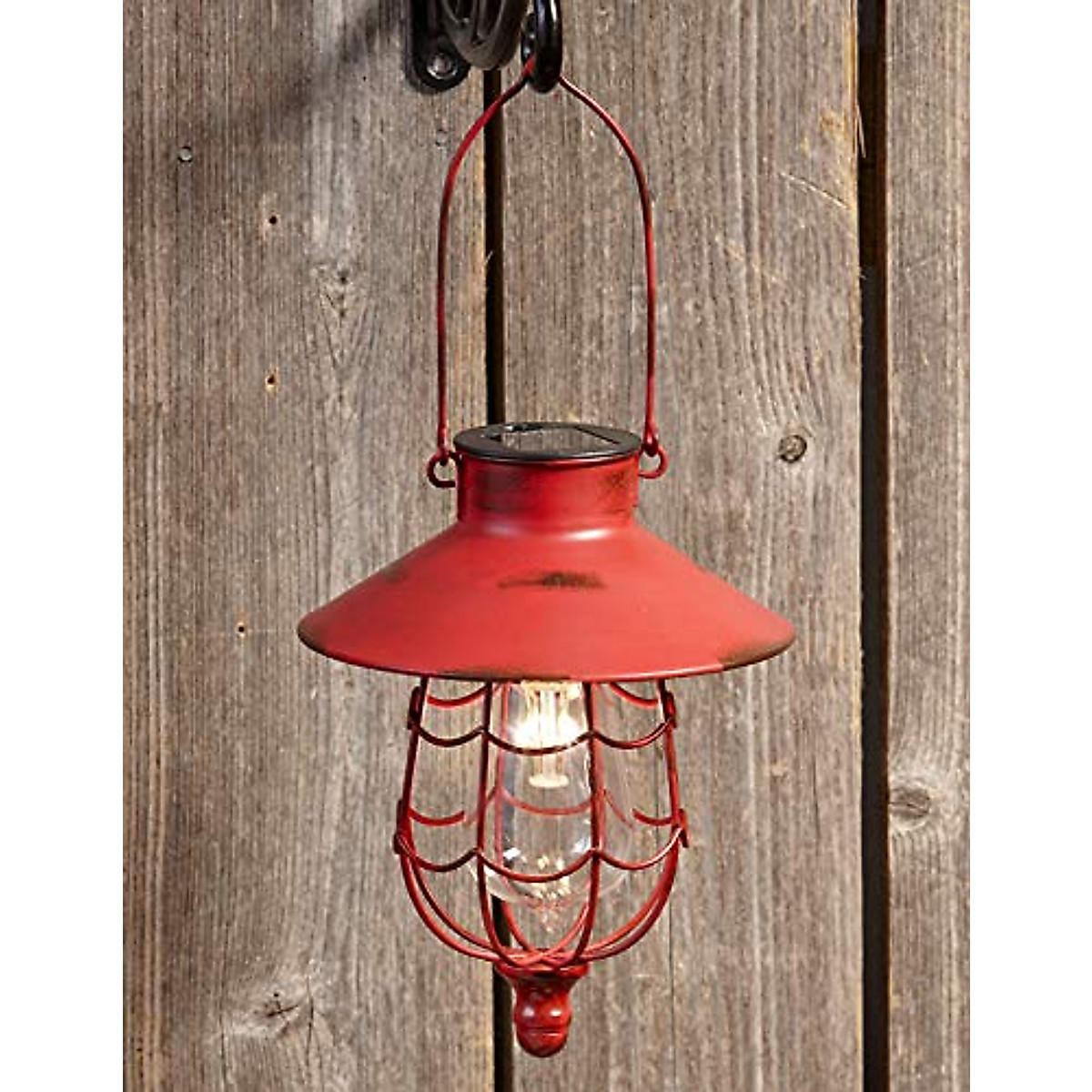 COLIBROX Distressed Porch Lantern - Solar-Powered Light with Vintage-Style Cage - Red