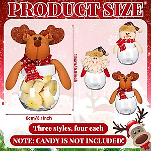 Reallnaive 12 Pcs Christmas Candy Jars 5.91 x 3.15 Inch Plastic Clear Candy Jars with Doll Snowman Santa Elk Lid Christmas Cookie Jar Food Storage Container Candy Box for Holiday Xmas Party Gifts