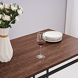 Panana 3 Piece Dining Room Table Set 43 Inch Kitchen Table with Two Benches Breakfast Table Top with Sew Kerf Finish Metal Frame Dining Room Home Rustic Brown