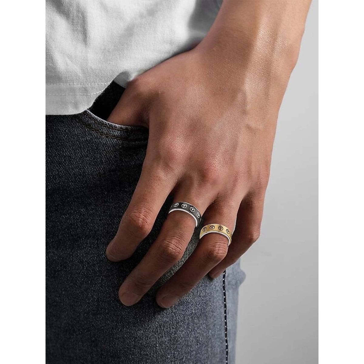 4PCS Stainless Steel Peace Sign Ring for Women Rotatable Anxiety Pressure Relief Ring for Men, other, other