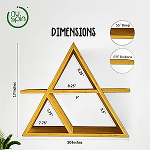 Nu Spin Triangle Floating Shelf for Crystals - One of a Kind Handcrafted Bamboo Shelf – Eco-Friendly Floor, Tabletop or Wall Shelf for Meditation, Easy to Mount - Extremely Sturdy