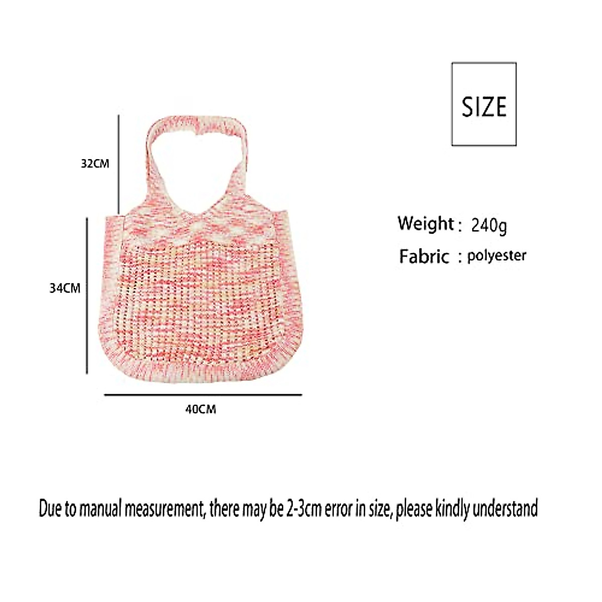 Womens Crocheted Tote Bag Aesthetic Knitted Shoulder Handbag Purse Cute Hobo Bag Boho Shopping Bag(Red Tie Dye)