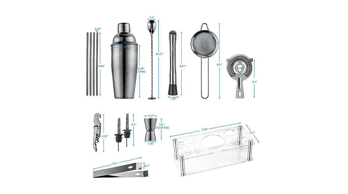 VG Cocktail Shaker Set - 15-Piece Mixology Bar Tool Kit