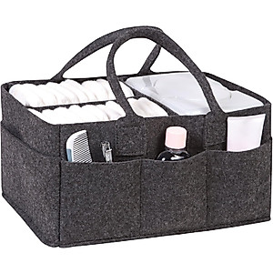 Sammy & Lou Collapsible Charcoal Gray Felt Storage Caddy, Divided Design To Keep Diapers, Wipes And Changing Items Organized, Two Handles, 11.5 in x 6 in x 8 in