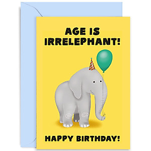 Old English Co. Funny Birthday Card for Men or Women - Age Is Ireelephant Elephant Pun Joke - Hppy Birthday Card for Brother, Sister, Daughter, Son, Dad, Mum| Blank Inside with Envelope