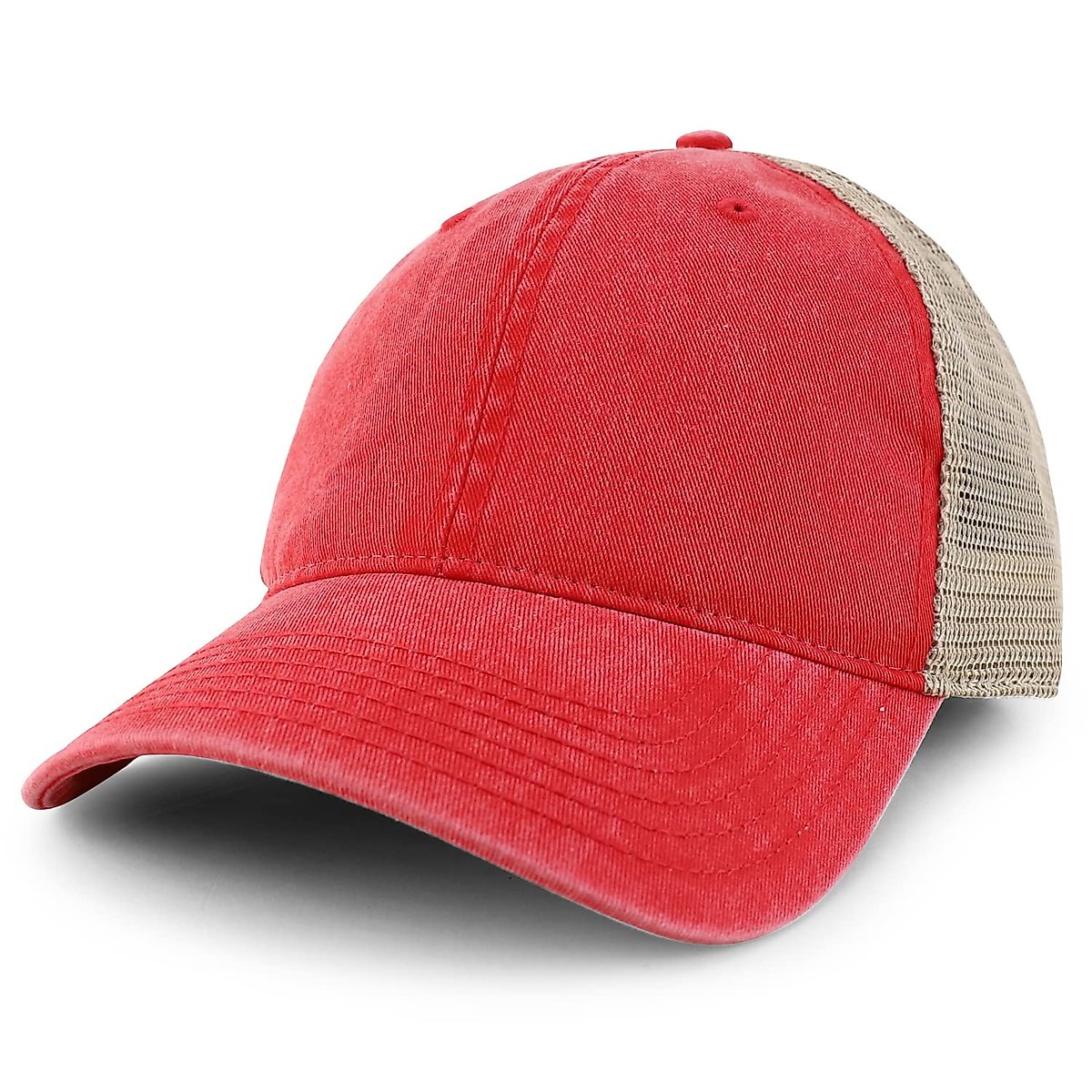 Armycrew Oversize XXL Unstructured Washed Pigment Dyed Trucker Mesh Cap - Red - 2XL