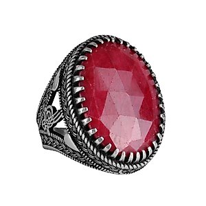 Genuine Real Natural Ruby Gemstone Ring, 28.65 Carat, Ottoman Seal Ring, Signet Ring, Sterling Silver Ring, red