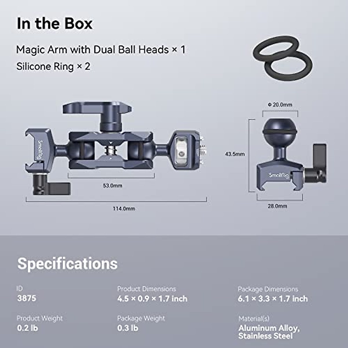 SmallRig Articulating Magic Arm with NATO Clamp and 1/4"-20 Screw (with Retractable Pins), 360 Degree Rotation, Max Load of 12 Ib Magic Arm for Field Monitor, Camera and Lights 3875