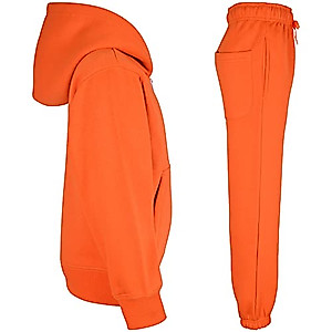 A2Z 4 Kids Unisex Plain Tracksuit Hoodie with Joggers Jogging Sweatpants Set - T.S Plain Orange 7-8