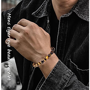 FINZOR 12 Pcs 8mm Gemstones Beaded Bracelets for Men Women Semi-Precious Stone Healing Stretch Round Bead Crystal Bracelets Unisex