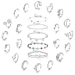JOERICA 25 Pcs Toe Rings and Ankle Bracelets for Women Evil Eye Butterfly Anklets Open Adjustable Snake Flower Heart Toe Rings for Summer Beach Foot Jewelry