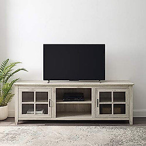 Walker Edison Portsmouth Classic 2 Glass Door TV Stand for TVs up to 80 Inches, 70 Inch, Birch