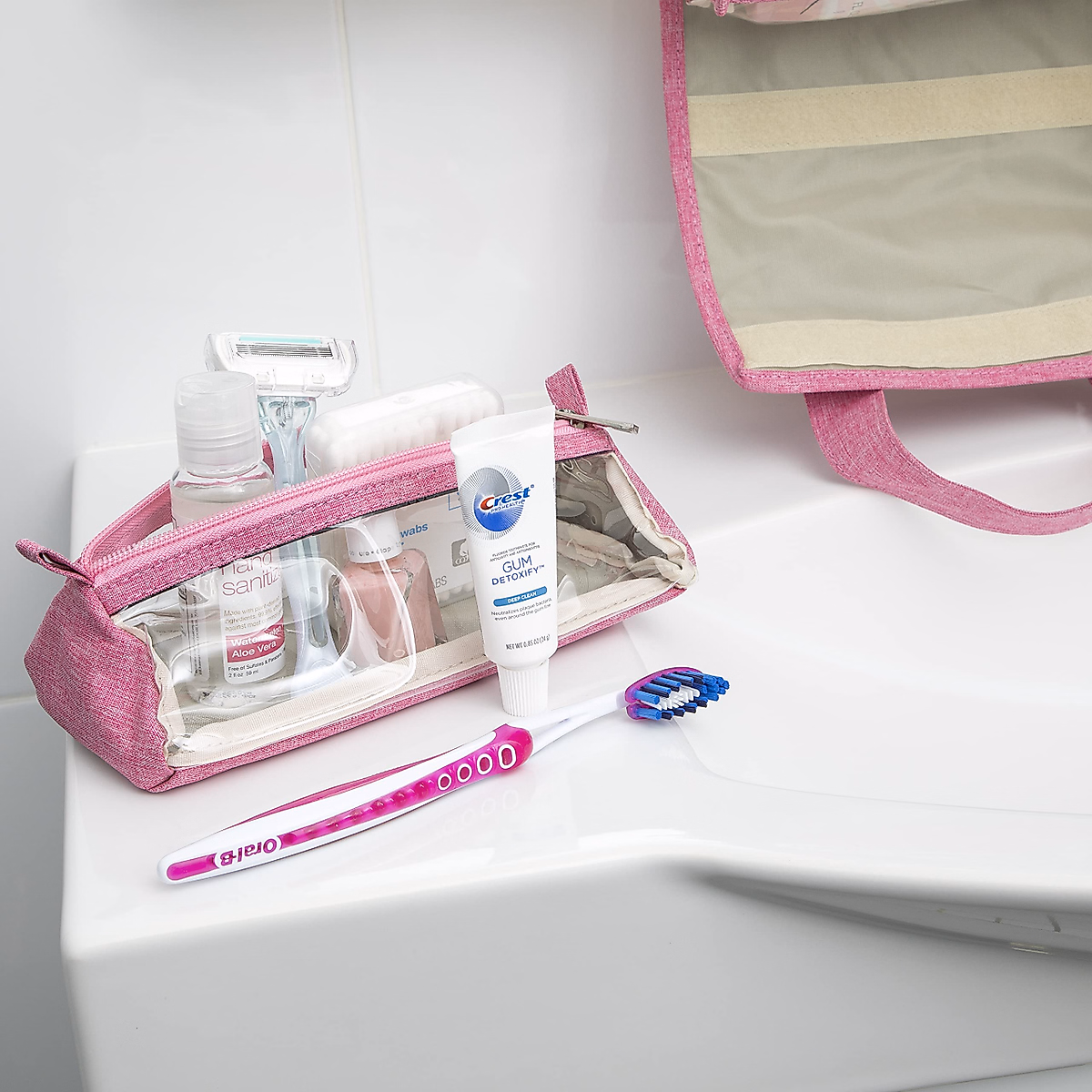 A F 4-in-1 hanging Toiletry bag | Roll-up makeup organizer with 4 detachable PVC zip pouches| travel toiletry bag, 600D oxford fabric material organize Make up , Cosmetics, Pink