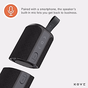 KOVE Commuter 2 - Black Bluetooth Speakers, Portable, Wireless with HD Louder Volume, Deep Bass Subwoofer, Microphone, IPX7 Water Resistant - Perfect Boom Box for Home, Outdoor or Travel