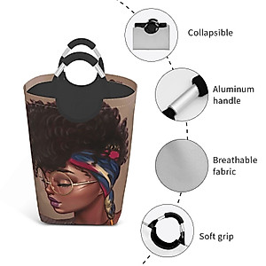 Duduho Black Woman Laundry Basket with Handles African American Girl Laundry Hamper Toys Storage Organizer Foldable Bucket Washing Bin Dirty Clothes Bag for Home Bathroom Bedroom Dorm