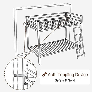 ikalido Metal Bunk Bed Twin Over Twin Size, Heavy Duty Twin Bunk Beds with Safety 14" Guard Rail & Sturdy Inclined Ladder, Space-Saving/No Box Spring Needed/Matte White