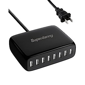 USB Charger Station, SUPERDANNY 8-Port Desktop Charging Station for Multiple Devices, Compatible with iPhone 11/X/Xs/Max/XR/SE/8/Plus, iPad Pro/Air/Mini, AirPods, Galaxy S10 Note, LG, and More, Black