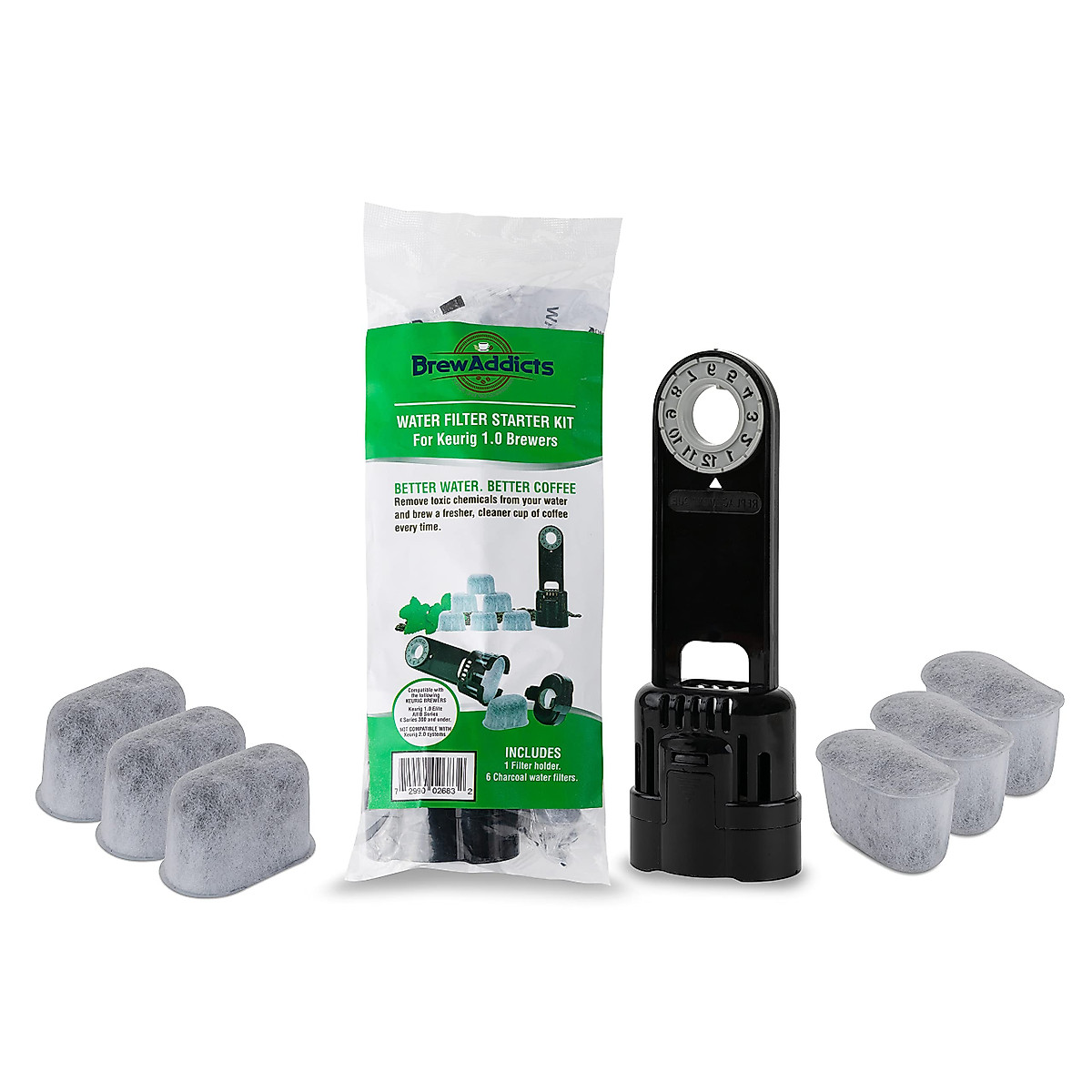 Brew Addicts Water Filter for Keurig 1.0 Coffee makers. Starter Kit: 6 filters & 1 Filter Holder. Replacement Water Filter Cartridges Kit Compatible with Classic Brewers