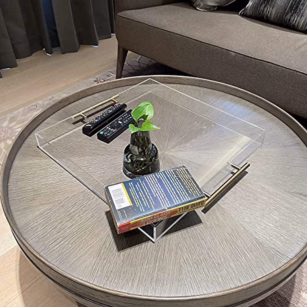 NITINOL 16x18 Inches Large Clear Acrylic Serving Tray with Handles Spill Proof Trays for Coffee Table Bathroom Kitchen Office