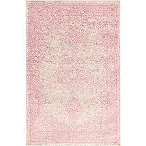 Rugs.com Dover Collection Rug – 2' x 3' Pink Low-Pile Rug Perfect for Entryways, Kitchens, Breakfast Nooks, Accent Pieces