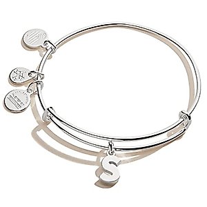 Alex and Ani Expandable Bangle for Women, Initial S Letter Charm, Shiny Silver Finish, 2 to 3.5 in