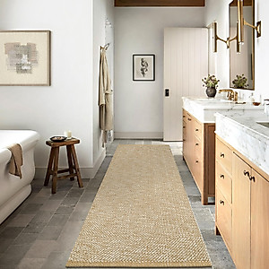 LEEVAN Hallway Runner Rug 2.6' x 8', Tan/Cream Braided Kitchen Runner Rug, Washable Woven Reverisible Bathroom Runner, Farmhouse Entryway Rug, Low-Profile Floor Carpet for Doorway/Laundry Room/Bedroom