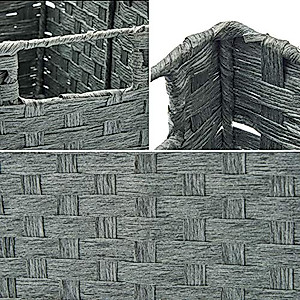 EZOWare 3pcs Weaving Storage Baskets, Multipurpose Wicker Organizer Bins Boxes with Handles for Shelf, Bathroom, Pantry, Accessories - Paper Rope Gray
