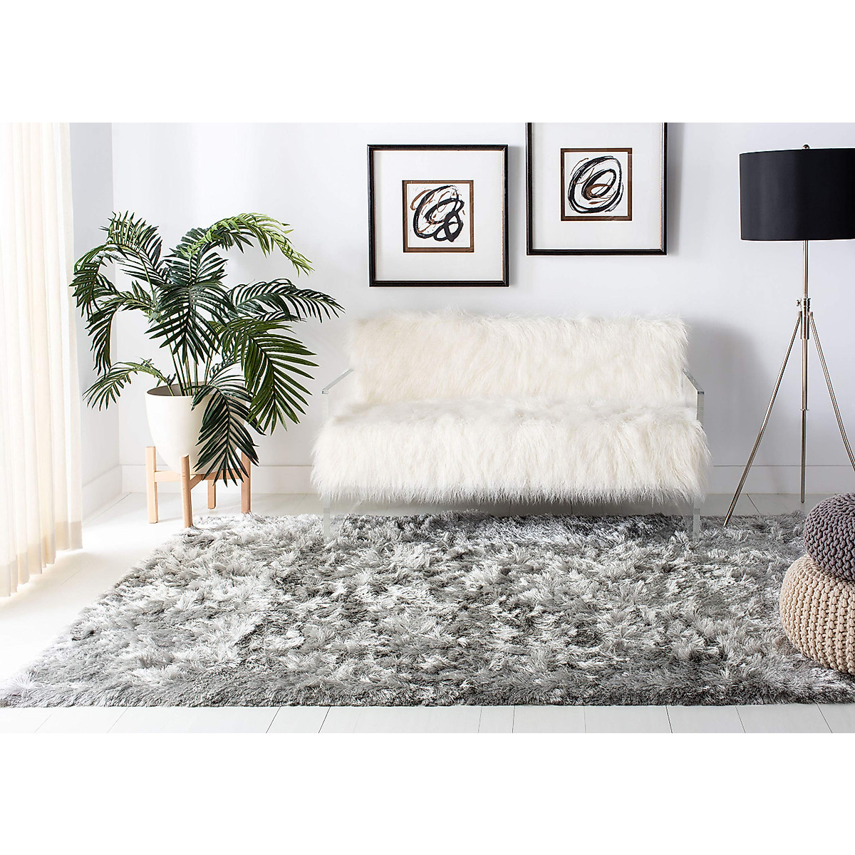 SAFAVIEH Ocean Shag Collection Area Rug - 8' x 10', Silver, Handmade Solid, 2.4-inch Thick Ideal for High Traffic Areas in Living Room, Bedroom (OCG101G)