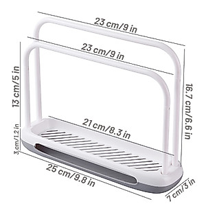 BLLREMIPSUR Kitchen Sink Sponge Holder Dishcloth Hanger, Tap Storage Rack, 2 in 1 Tray Organizer Stand with Drain for Rag, Brush, Scrubber