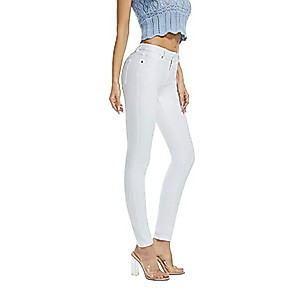 FLYING BANANA Women's White Mid Rise Comfy Stretch Denim Skinny Jeans (White, 14)