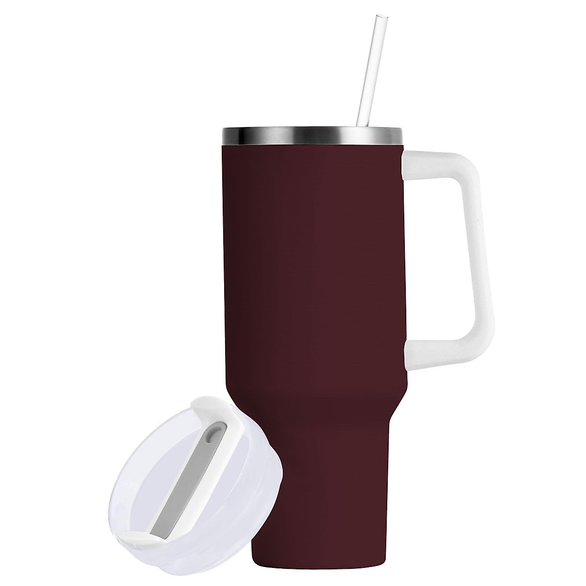 MCHIVER Maroon 30 oz Tumbler with Handle and Straw Stainless Steel Vacuum Water Bottle Leak-proof Travel Coffee Mug Insulated Cup for Office Car Home