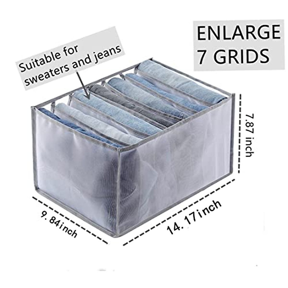 BINGC 4PCS Wardrobe Clothes Organizer,Jean Storage 7 Grid Organizer for Jeans Leggings Drawer Mesh T-shirt,Legging,Skirts,Jeans,Kid Clothe (White JEANS) -jeans