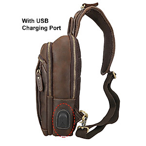Taertii Full Grain Genuine Leather Sling Bag, Vintage Crossbody Shoulder Backpack Travel Bag Daypack For 10.5 inch iPad, Brown