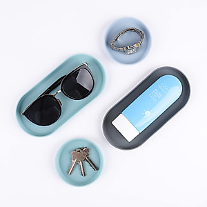 Blue Ginkgo Mini Silicone Trays – Set of 6 Easy-Clean Organizers for Bathroom, Kitchen, Desk, Vanity, and Cosmetics (Blue, Mint, Gray)